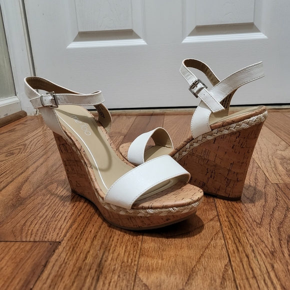 me too | Shoes | Me Too White Ankle Strap Jute Cork Platform Wedge ...